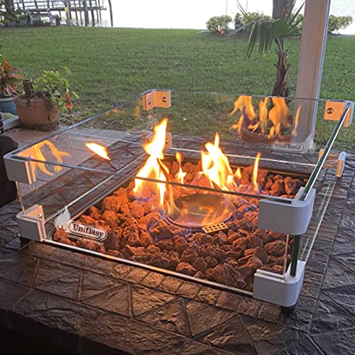 Uniflasy Fire Pit Glass Wind Guard 31"x 12"x 6" Flame/Wind Guard Fence ...