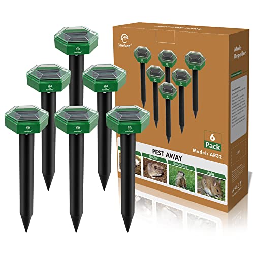 Careland Mole Repellent Stakes Solar Powered Ultrasonic Gopher ...