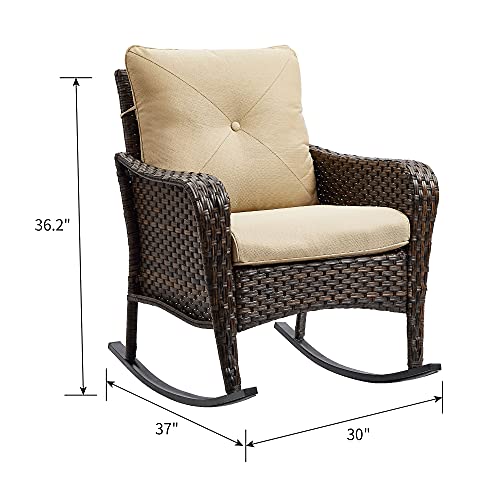 Rilyson Rocking Chair Outdoor，Patio Wicker Rocker Chair Porch Lawn ...
