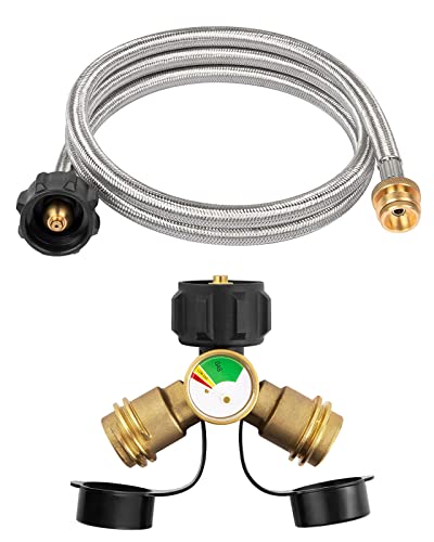 SHINESTAR 1lb to 20lb Propane Adapter with Durable Braided Hose, Comes ...