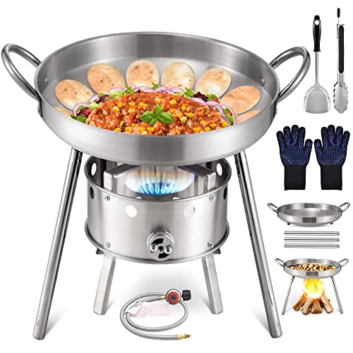 AOSION-Heavy Duty 21" Stainless Steel Comal Set with Propane Burner ...
