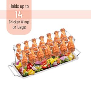 UNCO- Chicken Leg Rack for Grill with Drip Pan, 14 Slots Stainless ...