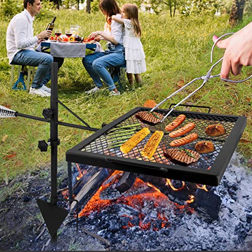 Beendou Rotary Campfire Grill Grate, Heavy Duty Steel Adjustable Fire ...