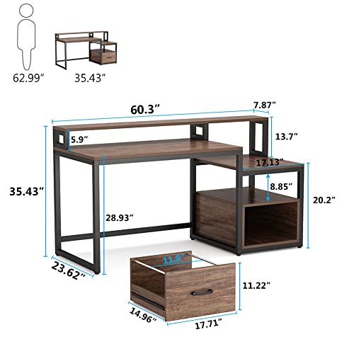 Tribesigns 60 inch Computer Desk with Storage Shelves and File Drawer ...