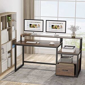Tribesigns 60 inch Computer Desk with Storage Shelves and File Drawer ...