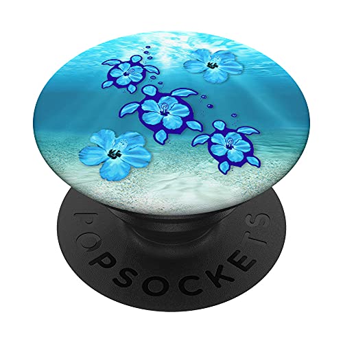 Blue Cute Honu Sea Turtles Hawaii Floral Hibiscus Flowers PopSockets ...