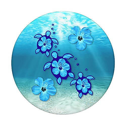 Blue Cute Honu Sea Turtles Hawaii Floral Hibiscus Flowers PopSockets ...