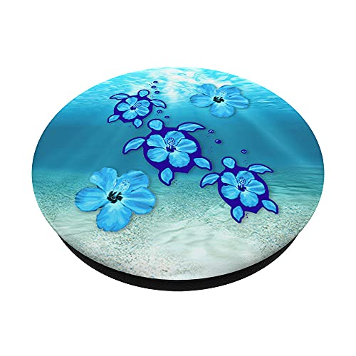 Blue Cute Honu Sea Turtles Hawaii Floral Hibiscus Flowers PopSockets ...