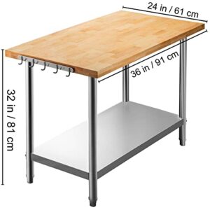 VEVOR Maple Top Work Table, 36x24 Inches, Stainless Steel Wood Kitchen ...