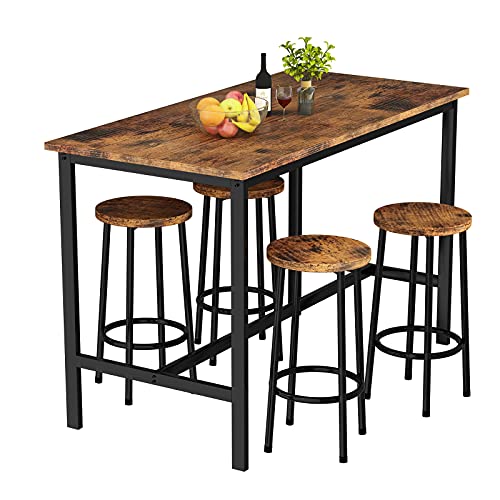 AWQM Bar Table and Chairs Set Industrial Counter Height Pub Table with 4 Chairs Bar Table Set 5 ...