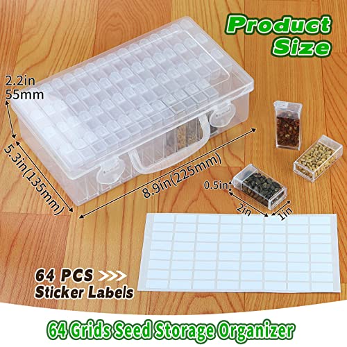 64 Slots Plastic Seed Storage Box, Seeds Storage Organizer with Label ...