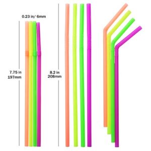 ALINK 500-PCS Neon Colored Flexible Drinking Straws, Plastic Disposable ...