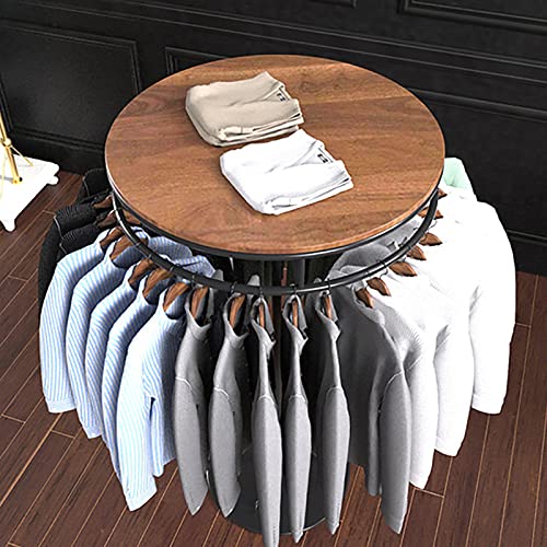 QQXX Round Clothing Rack,Walnut Wood Clothes Rack,Rotating Clothes ...