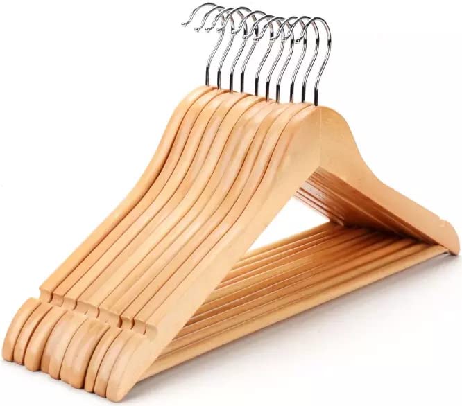 Wood Clothes Hanger Classic 10 Pack - Wooden Hangers 10 pcs - Slightly ...