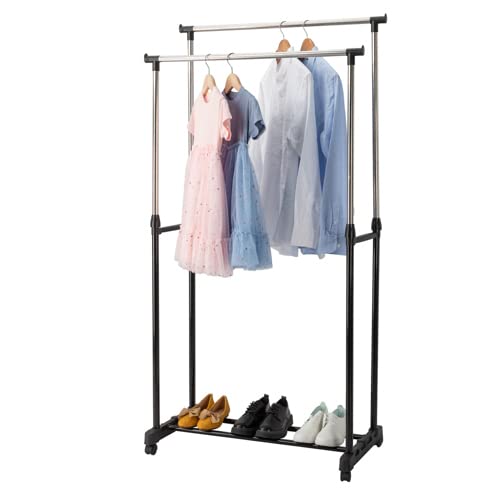 Karl home Adjustable Clothes Rack on Wheels Standard Double Rod, Simple ...