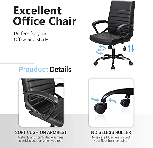Furmax Mid Back Ribbed Desk Chair PU Leather Executive Office Chair ...