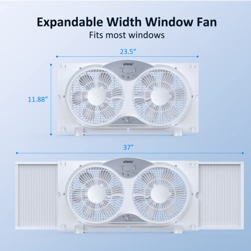 shinic 9" Blades Twin Window Fan with Reversible Airflow, Remote ...