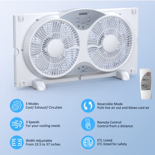 shinic 9" Blades Twin Window Fan with Reversible Airflow, Remote ...