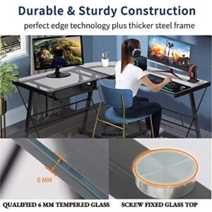 Reversible L-shaped Computer Corner Desk, Modern Toughened Glass L ...