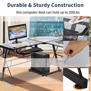 Reversible L-shaped Computer Corner Desk, Modern Toughened Glass L ...