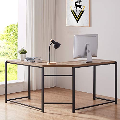 FOLUBAN L Shaped Computer Desk, Wood and Metal Corner Desk for Home ...