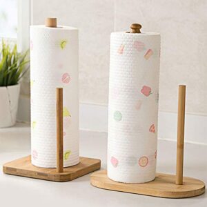 Bamboo Wood Standing Paper Towel Holder Wooden Paper Towel Rack Kitchen ...