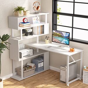 Tribesigns Rotating Computer Desk with 5 Shelves Bookshelf, Modern L ...