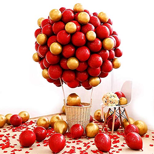 zorpia 100 Pieces Red and Gold Balloons Kit Latex Gold Metallic ...