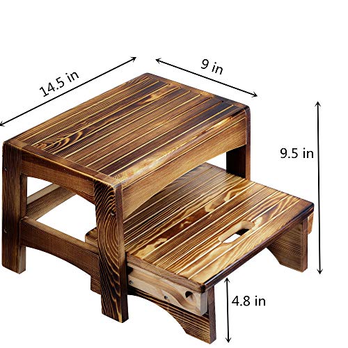 URFORESTIC Handcrafted Solid Wood Bed Step Stool-Foot Stool Kitchen Stools Bed Steps Small Step ...