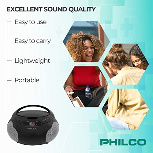 Philco Portable CD Player Boombox with Speakers and AM FM Radio | Black ...