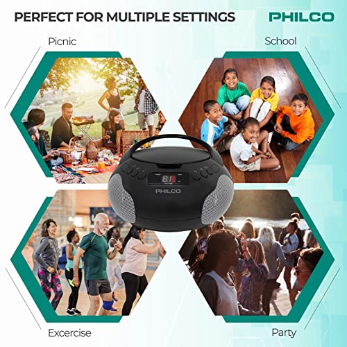 Philco Portable CD Player Boombox with Speakers and AM FM Radio | Black ...