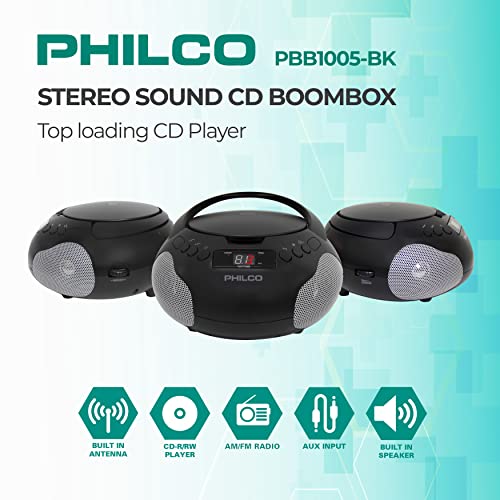 Philco Portable CD Player Boombox with Speakers and AM FM Radio | Black ...