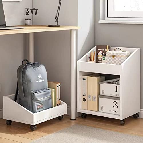 Aeumruch Movable Bookshelf Two Layer Storage Rack with Wheels Storage ...