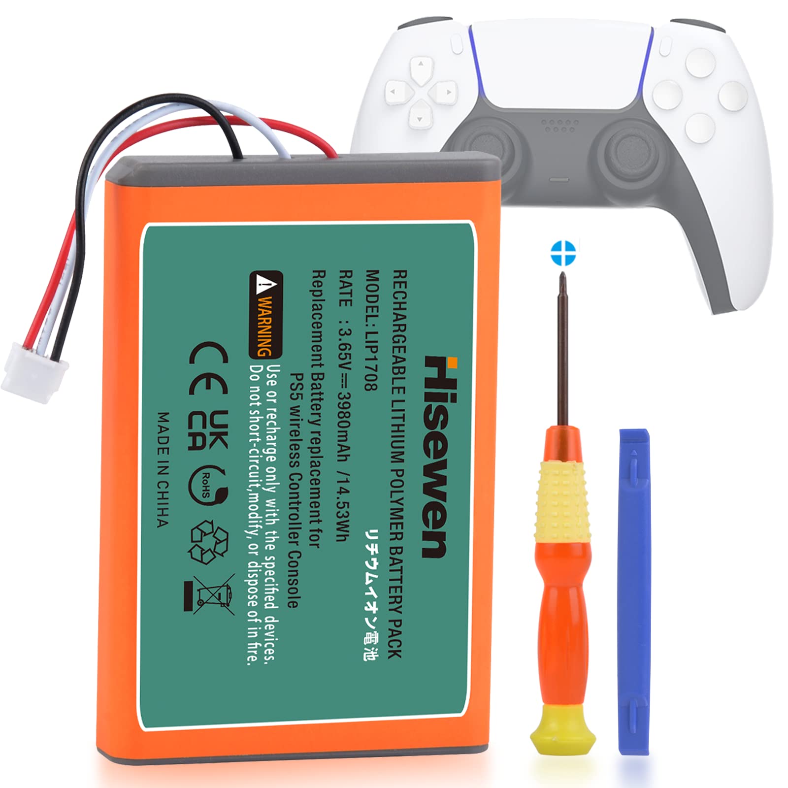 Hisewen PS5 Controller Battery, Upgraded 3980mAh LIP1708 PS5 Battery ...