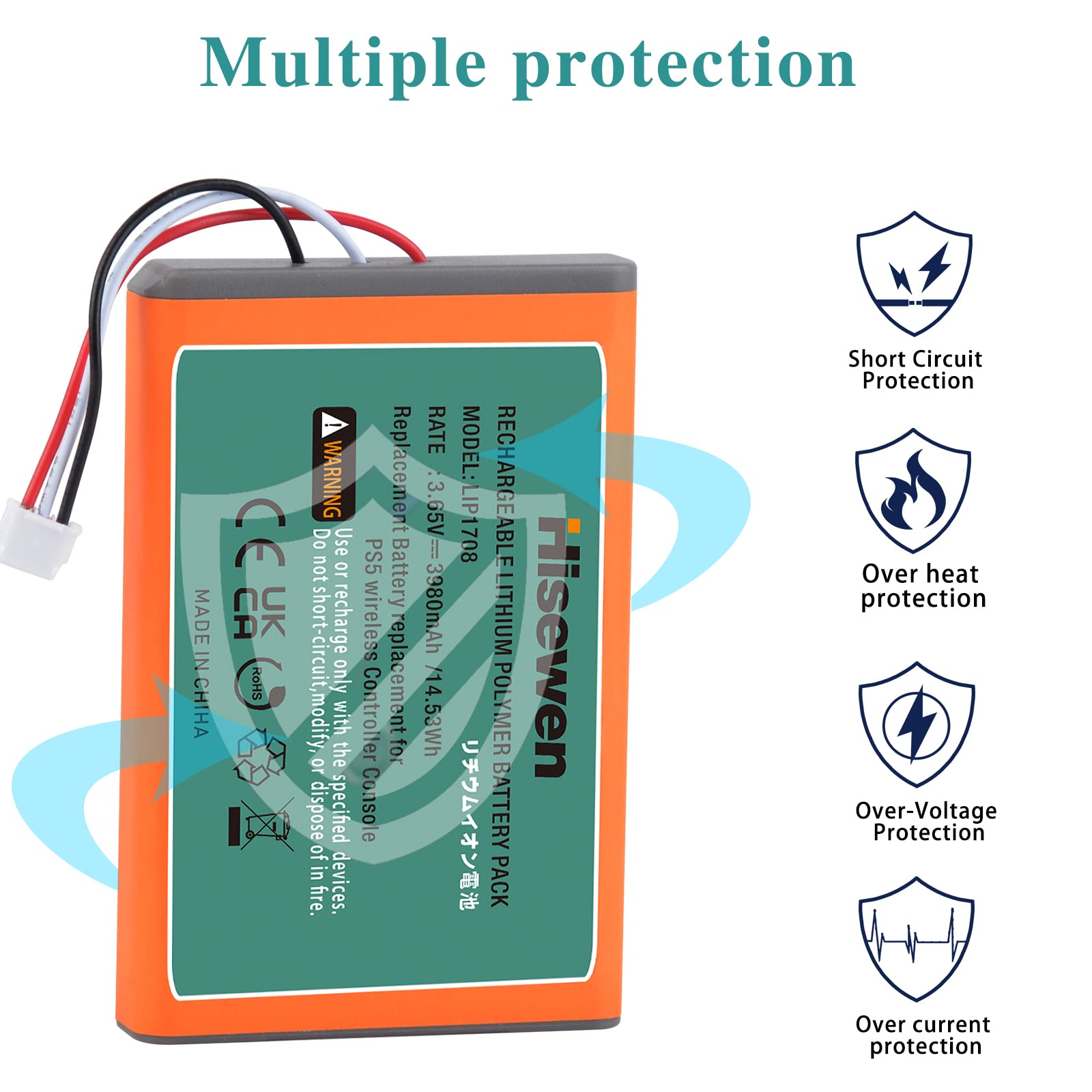 Hisewen PS5 Controller Battery, Upgraded 3980mAh LIP1708 PS5 Battery ...