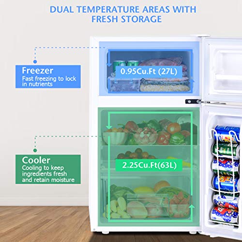 COSTWAY Compact Refrigerator, 3.2 cu ft. Unit 2-Door Freezer Cooler ...