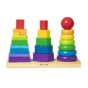 Melissa & Doug Geometric Stacker - Wooden Educational Toy - Shape ...