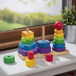 Melissa & Doug Geometric Stacker - Wooden Educational Toy - Shape ...
