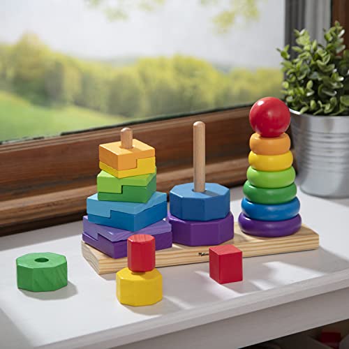 Melissa & Doug Geometric Stacker - Wooden Educational Toy - Shape ...