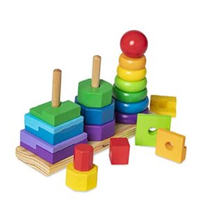 Melissa & Doug Geometric Stacker - Wooden Educational Toy - Shape ...