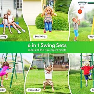 Swing Sets for Backyard, Osoeri 6 in 1 Swing Set, 440 lbs Heavy-Duty ...