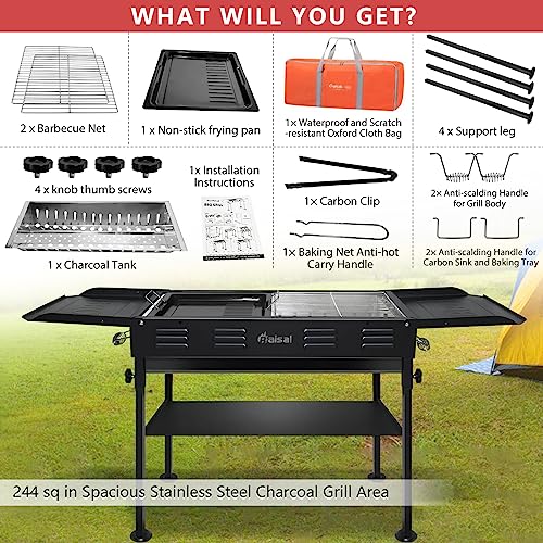 Baisal Portable Charcoal Grill for Outdoor BBQ, Foldable Camping Barbecue Hibachi Kabob Grills ...