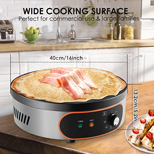 LIVOSA Crepe Maker 16" Electric Pancake Maker Machine 1800W Non-stick ...