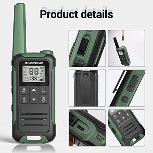 Baofeng Walkie Talkies with 22 FRS Channels Rechargeable Long Range Walkie Talkie IP54 ...