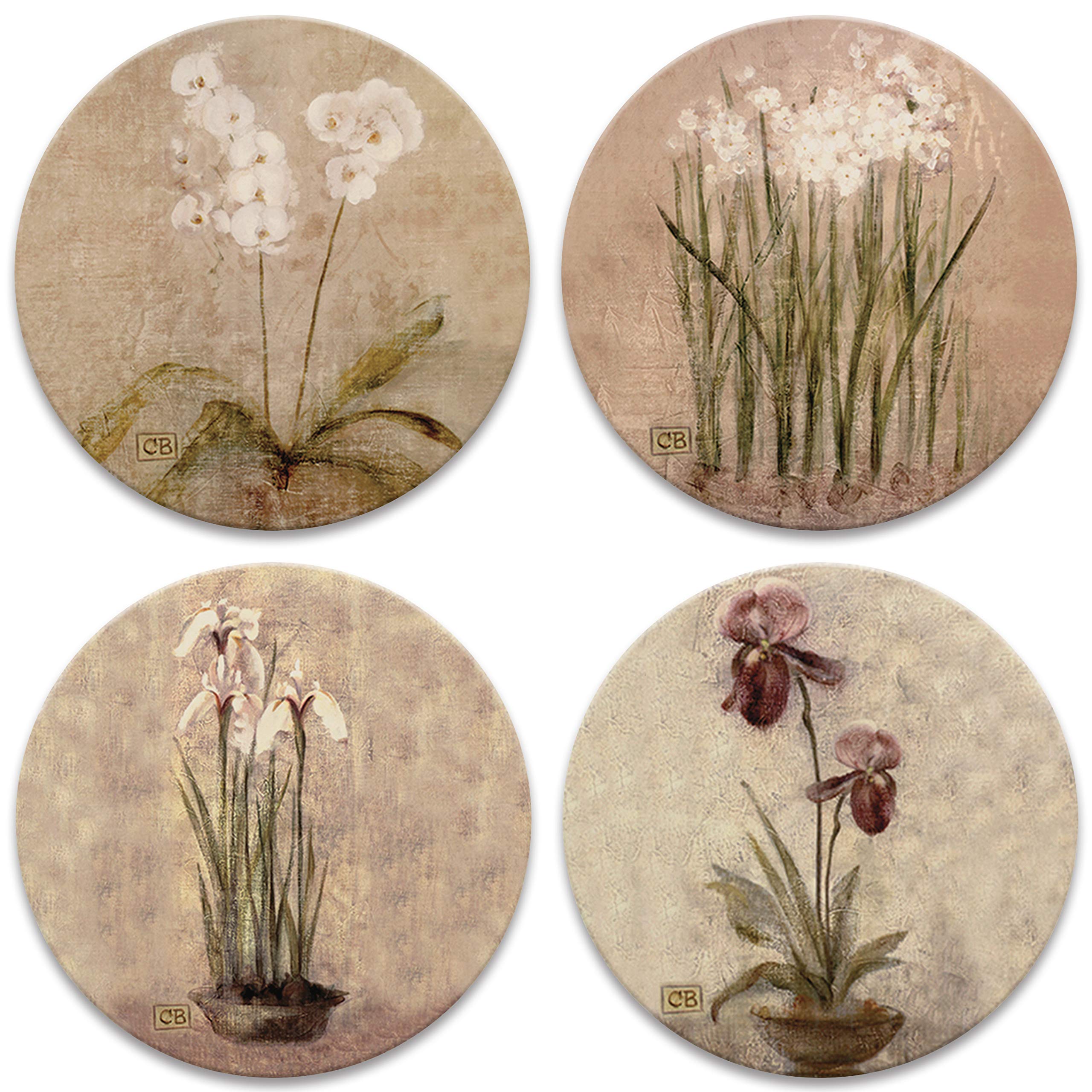 CoasterStone Subtle Flowers Absorbent Coasters, 4-1/4-Inch, Set of 4 ...