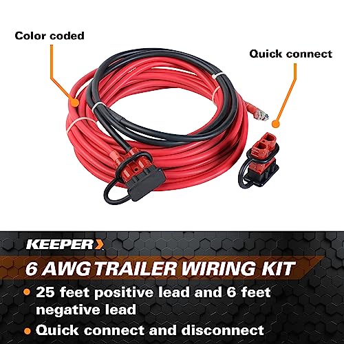 HAMPTON PROD Keeper - 6 AWG Trailer Wiring Kit - 25’ and 6’ with Quick ...