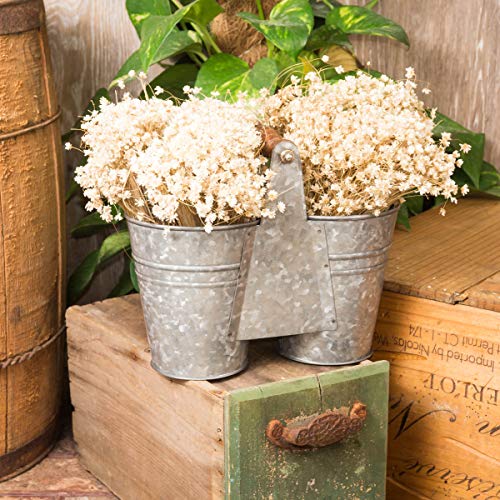 Stonebriar Small Antique Galvanized Metal Double Bucket with Wooden ...