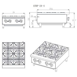 24” Freestanding Commercial Gas Cook Stove Range with 4 Burners, Cook ...