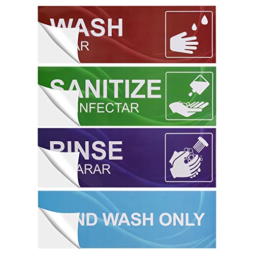 Worcest Wash Rinse Sanitize Hand Wash Only Sink Labels, 4 Pack ...