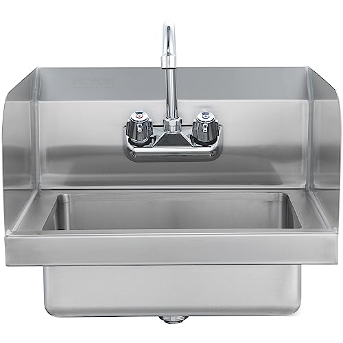 VEVOR Commercial Hand Sink with Faucet and Side Splash, NSF Stainless ...